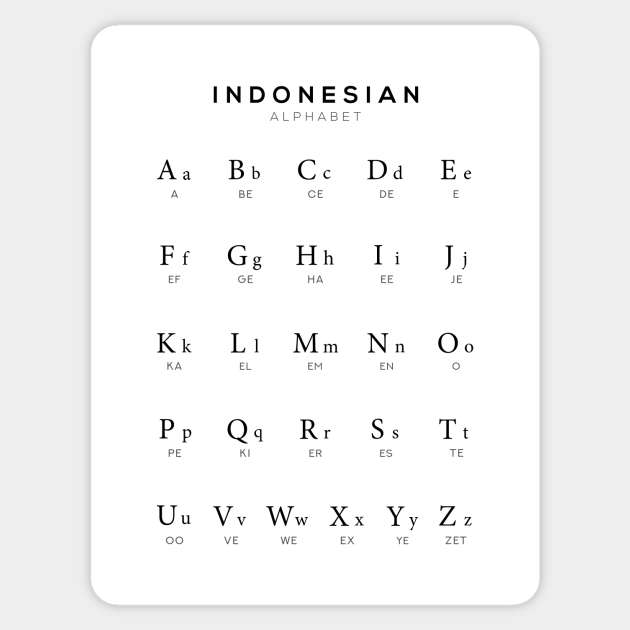 Indonesian Alphabet Chart, White - Indonesian - Sticker | TeePublic